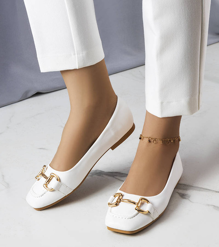 Fehér balerina cipő arany díszítéssel Iris | Gemre cipők online